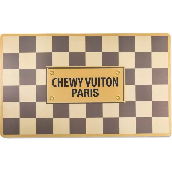 HAUTE DIGGITY DOG Checker Chewy Vuiton Placemat - Brown Tan