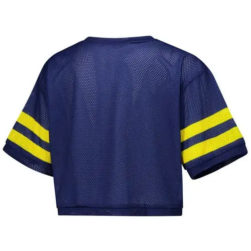 ZOOZATZ Michigan Wolverines Mesh Cropped V-neck T-shirt - Navy