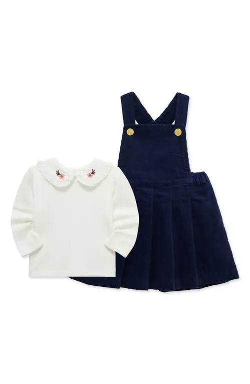 LITTLE ME Collared Shirt & Pleated Skirted Overalls Set