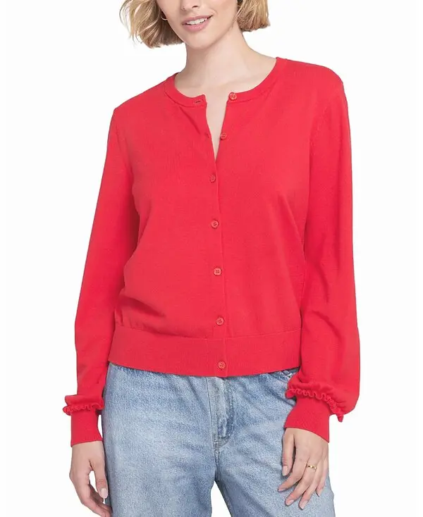 ELLE COLLECTION Fine Gauge Lightweight Cardigan - Red Amour