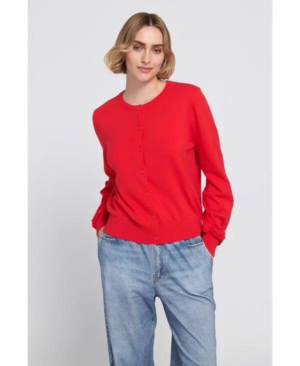 ELLE COLLECTION Fine Gauge Lightweight Cardigan - Red Amour