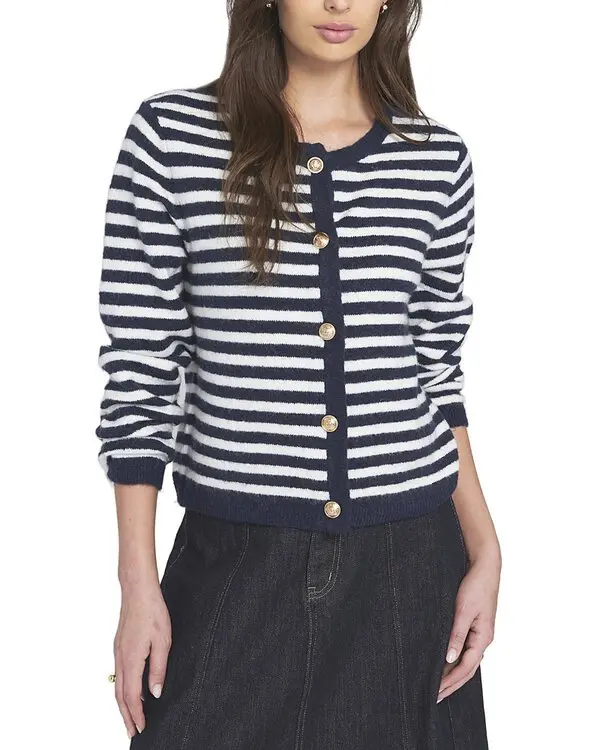 ELLE COLLECTION Fuzzy Striped Cardigan