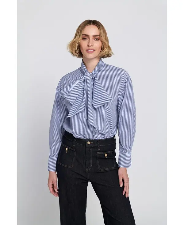 ELLE COLLECTION Striped Bow Shirt