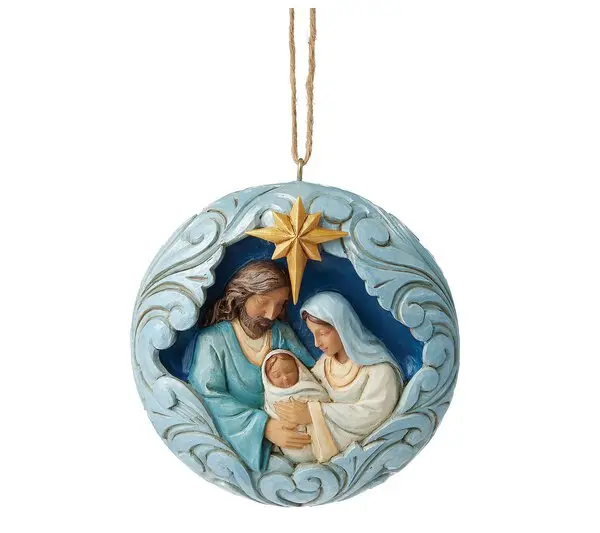 JIM SHORE Blue & Gold Holy Family Christmas Orn Ament 3.39in H - One-color