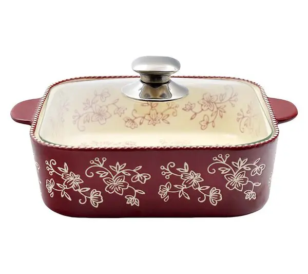 TEMP-TATIONS Floral Lace 2.5-qt Soft Square Baker W/ Lid - One-color