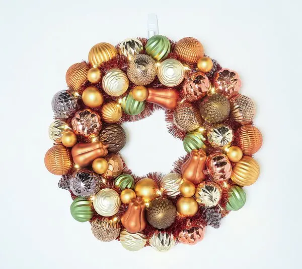 HAY & HARVEST 22' Lit Shatterproof Ornament Wreath - One-color
