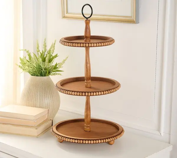 VALERIE PARR HILL 3-tier Wood Tray With Beaded Detail Valerie - One-color