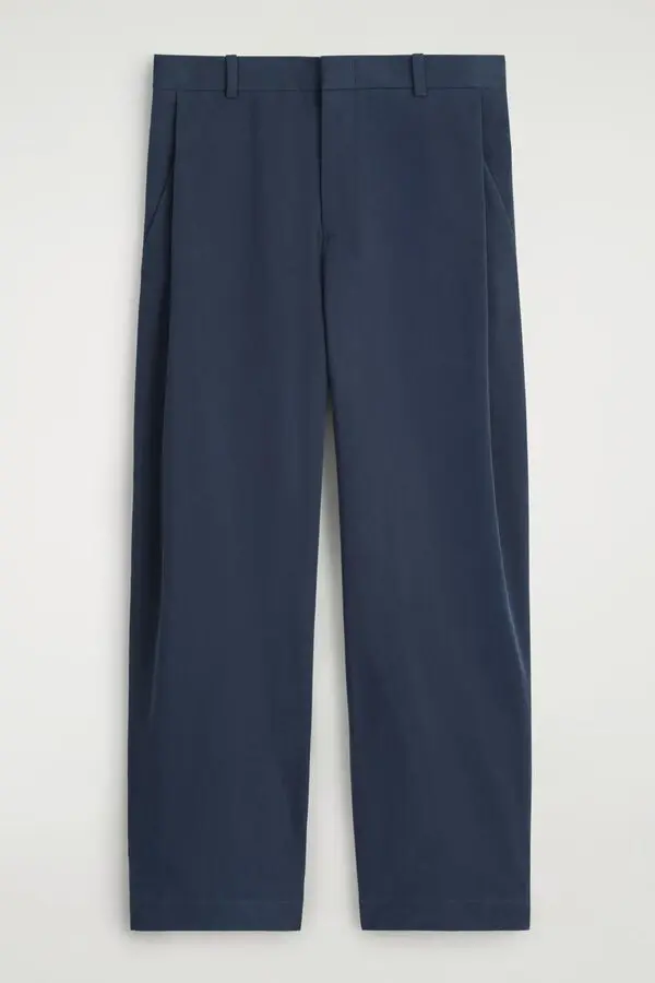 Cos Wide-leg Pleated Cotton Trousers - Navy