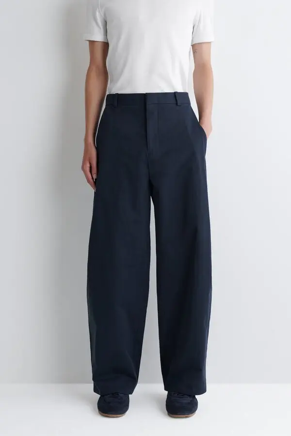 Cos Wide-leg Pleated Cotton Trousers - Navy