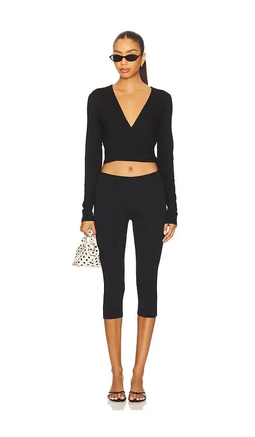 Superdown Charlie Wrap Top Long Sleeve V-neck Jersey