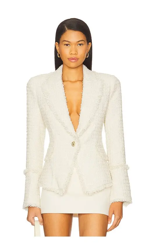 L'Agence Kaisley Fringed Tweed Blazer