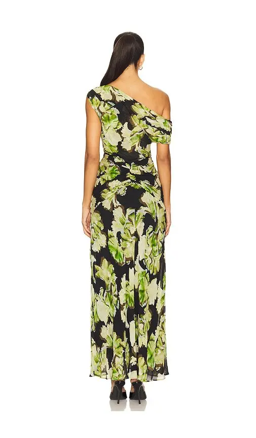 NICHOLAS Elza Dress Floral One Shoulder Maxi Dress - Green