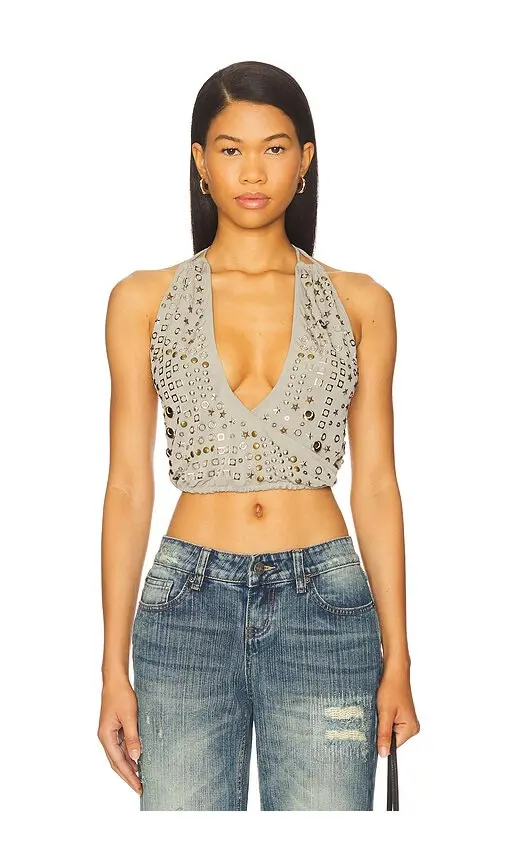 JADED LONDON Crystal Studded Backless Top