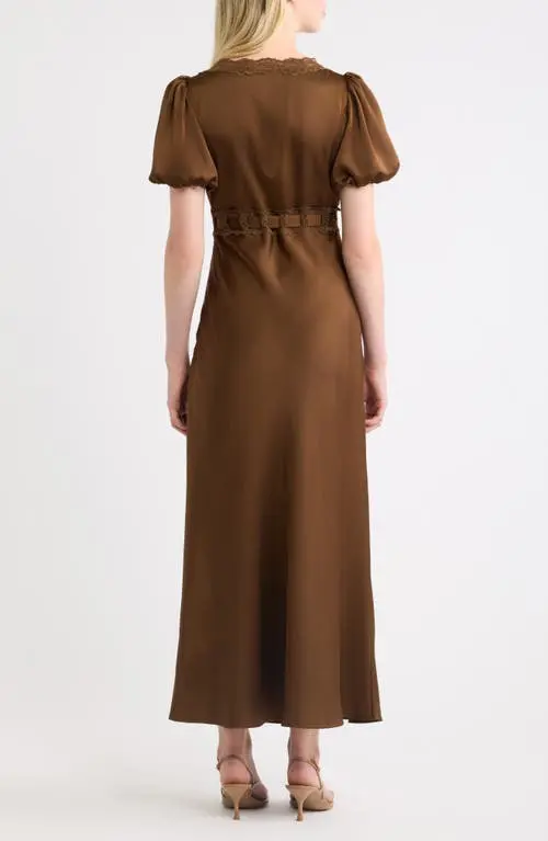 Moon River Puff Sleeve Lace Trim Maxi Dress