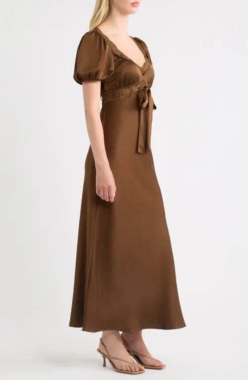 Moon River Puff Sleeve Lace Trim Maxi Dress