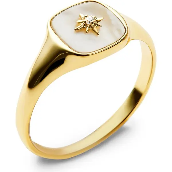 ANA LUISA Amara Mother-of-pearl Star Signet Ring - Gold/white