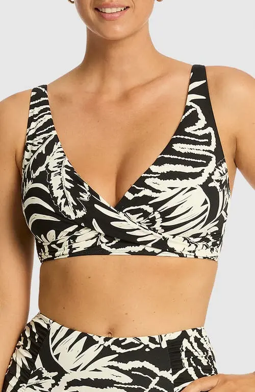 SEA LEVEL Printed Multifit Bikini Top - Black