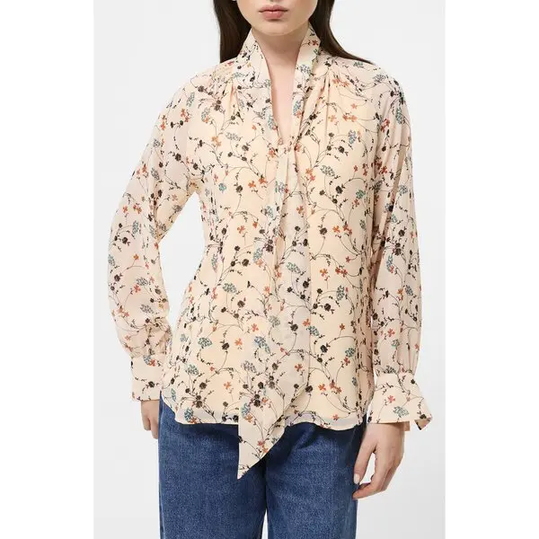 French Connection Leithia Floral Chiffon Tie Neck Top