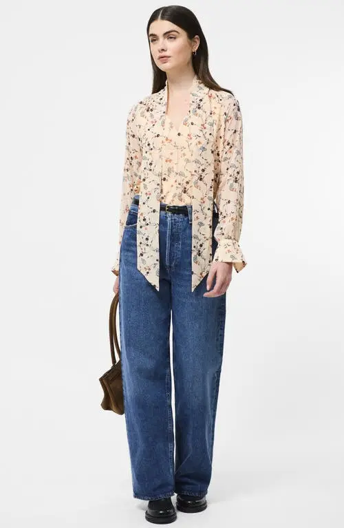 French Connection Leithia Floral Chiffon Tie Neck Top