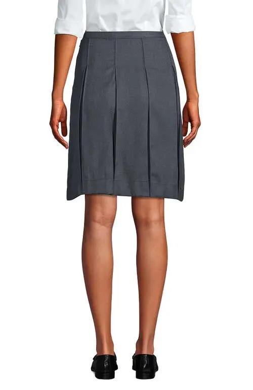 LANDS' END Solid Box Pleat Above Knee Skirt - Haze Gray