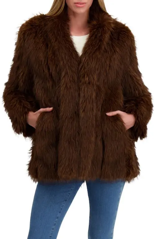 LYLA GRANT Faux Fox Jacket - Brown Multi