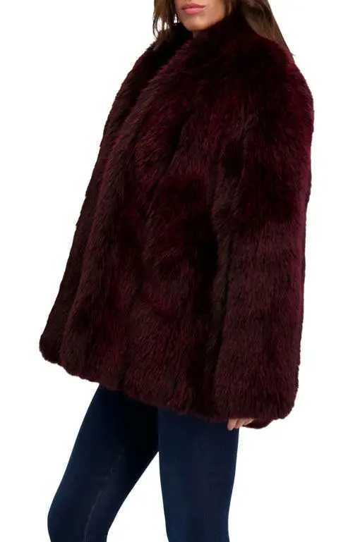 LYLA GRANT Faux Fox Jacket - Wine Multi