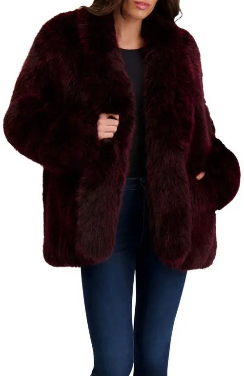 LYLA GRANT Faux Fox Jacket - Wine Multi