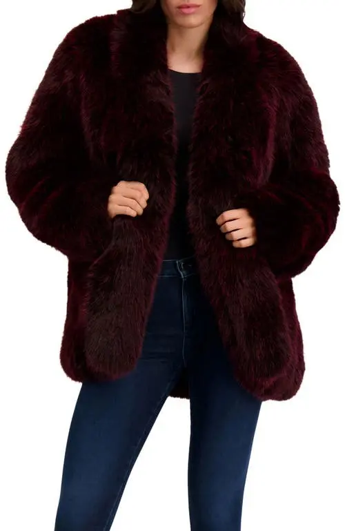 LYLA GRANT Faux Fox Jacket - Wine Multi