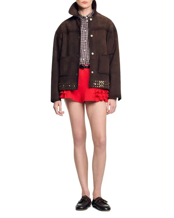 Sandro Studded Suede Leather Jacket