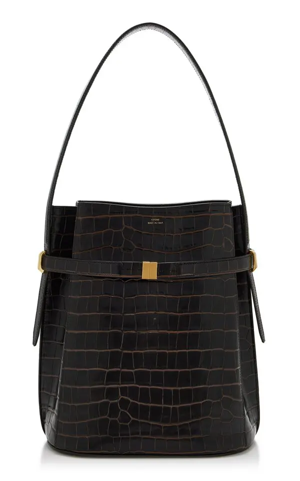TOTEME Croco-embossed Leather Bucket Bag - Brown