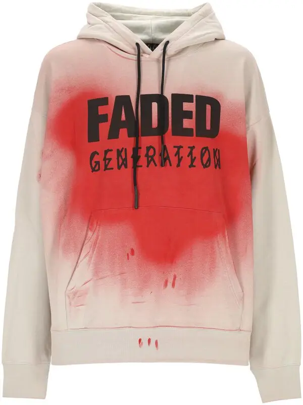 44 LABEL GROUP Hooded Sweatshirt - Wht - Faded Drp