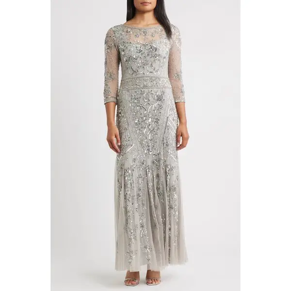 Pisarro Nights Beaded Chiffon Column Gown
