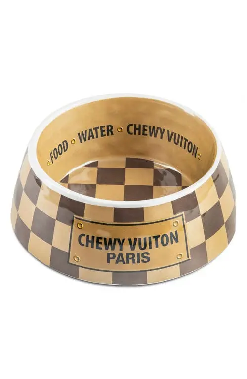 HAUTE DIGGITY DOG Checker Chewy Vuiton Pet Bowl - Brown Tan