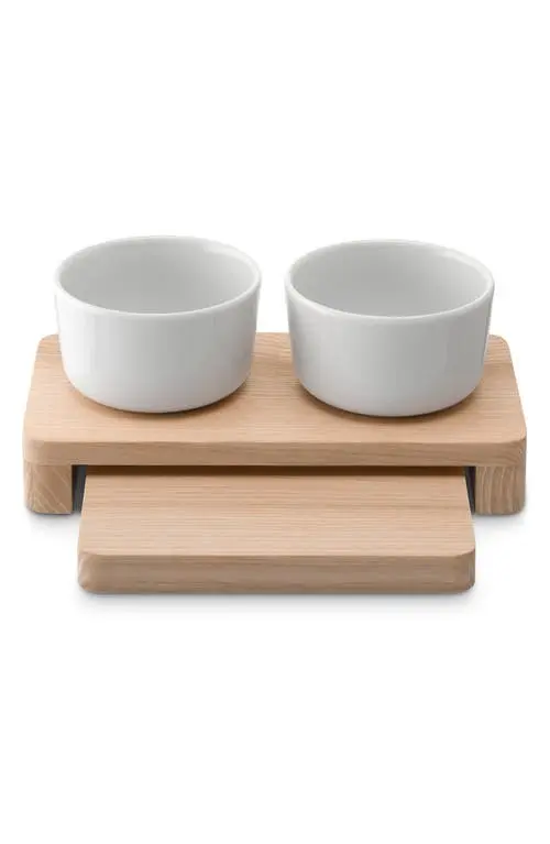 LSA Collective Set Of 2 Porcelain Bowls & Wood Stand Set - White