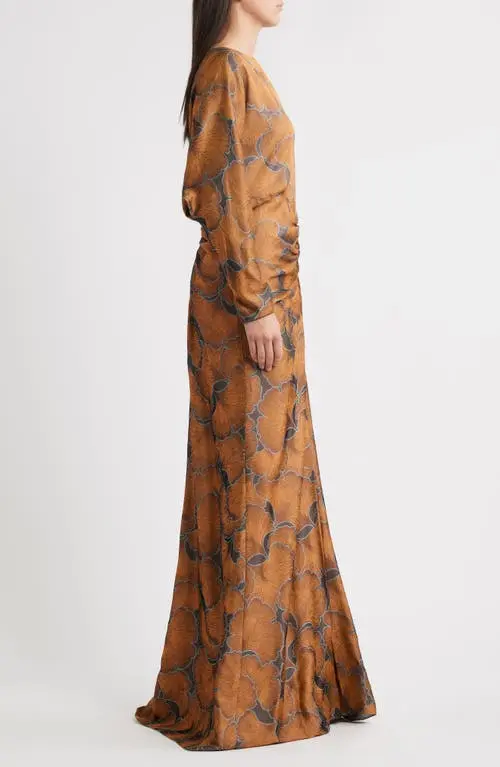 Amsale Long Sleeve Jacquard Gown