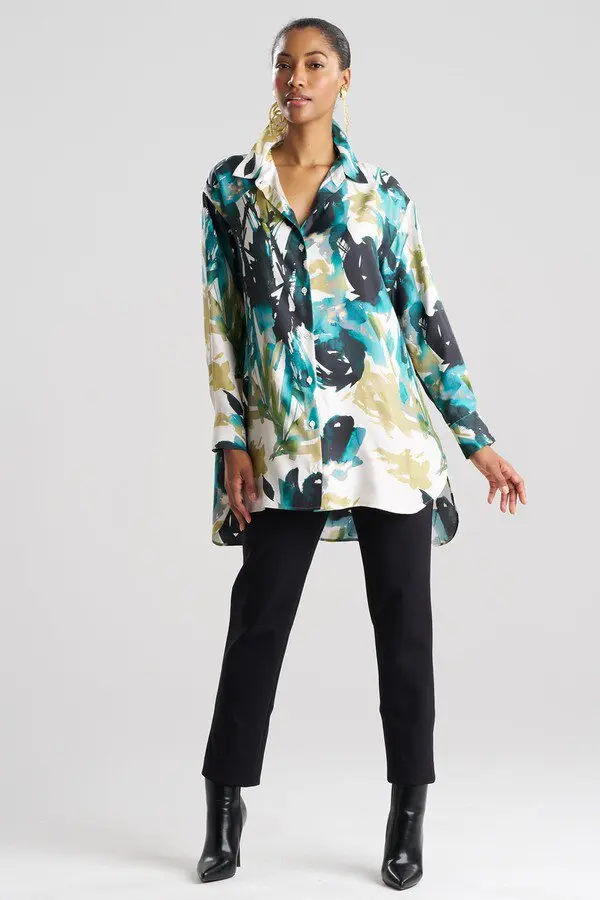 Natori Mira Silk Twill Oversized Shirt