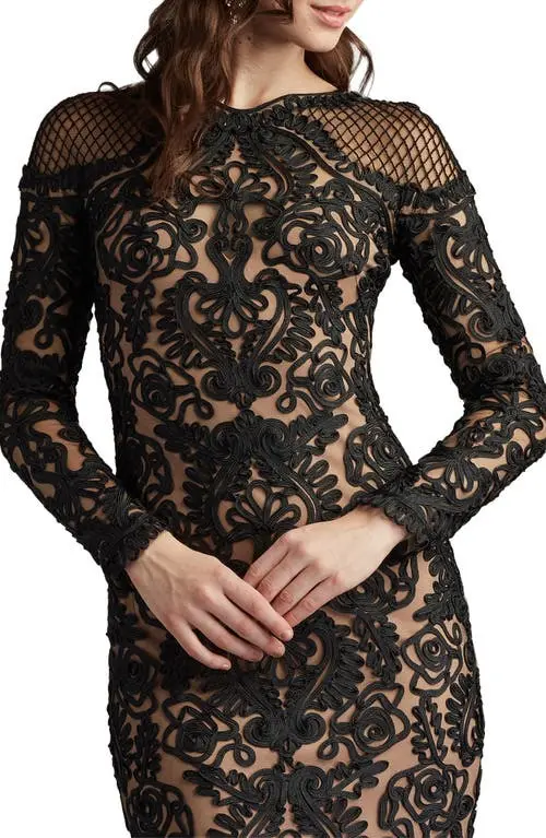 tadashi shoji black and gold dress Tadashi Shoji Shariza Bow-Shoulder Gown