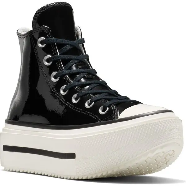 CONVERSE Chuck Taylor All Star Lift Double Stack High Top Leather Platform Sneaker - Black/egret/black