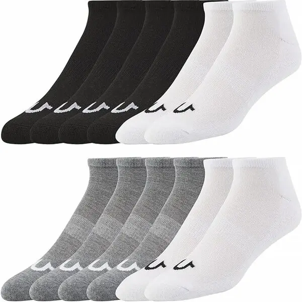 True Religion 12 Pairs Of Premium Athletic Invisible Socks - Black/grey/white