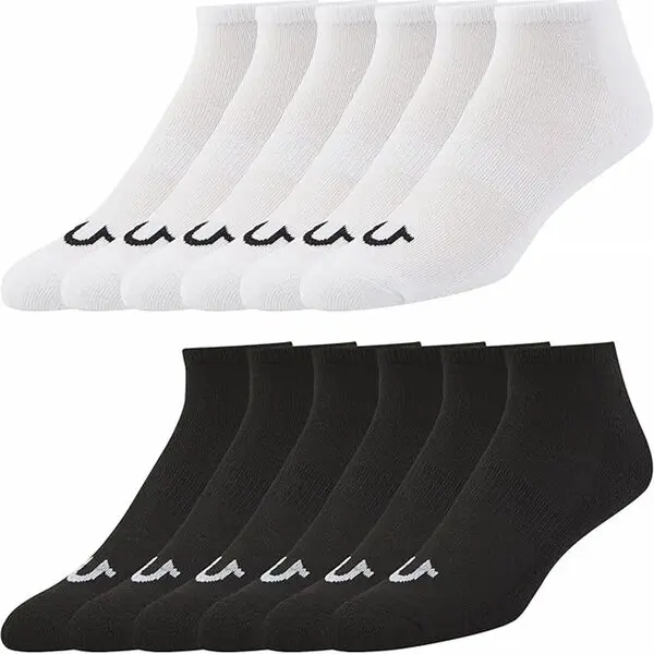 True Religion 12 Pairs Of Premium Athletic Invisible Socks - Black/white