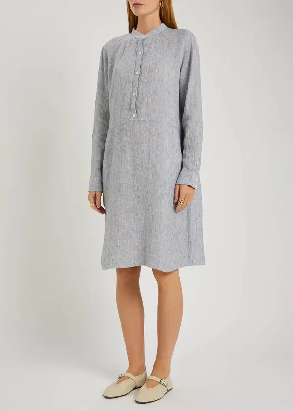Eileen Fisher Striped Linen Midi Shirt Dress In Blue - 70% Off |  Editorialist