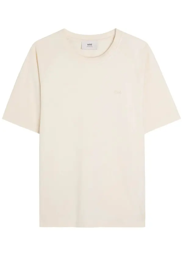 Ami Logo-embroidered Cotton T-shirt - Ivory
