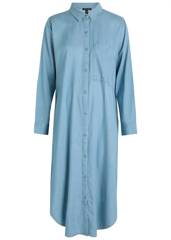 Eileen Fisher Cotton Chambray Midi Shirt Dress In Light Blue - 70% Off |  Editorialist