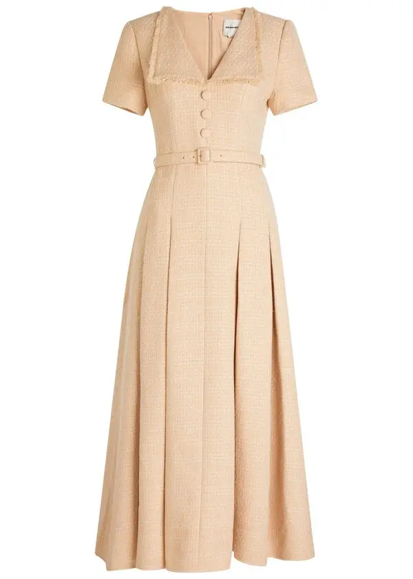 Roland Mouret Belted Boucl Maxi Dress In Cream - 50% Off | Editorialist