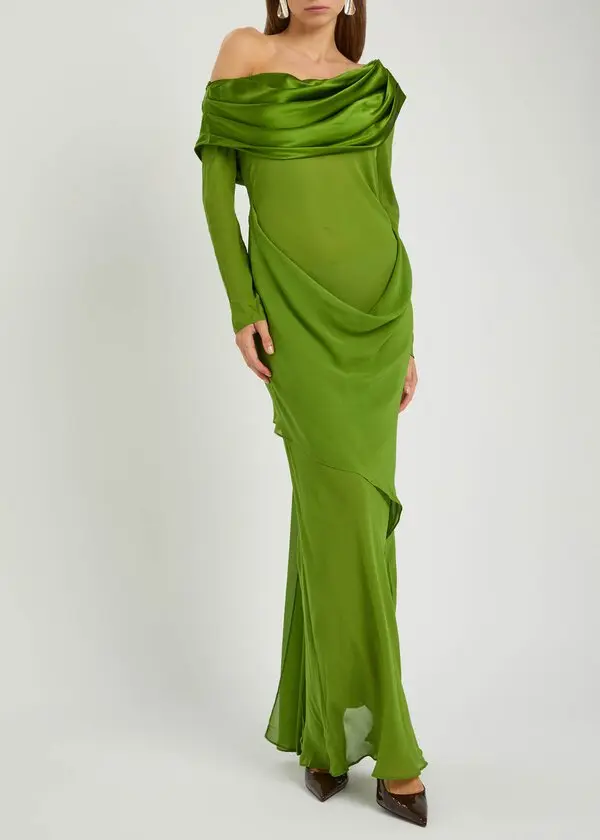 Christopher Esber Draped Silk-Chiffon Gown In Green - 70% Off | Editorialist