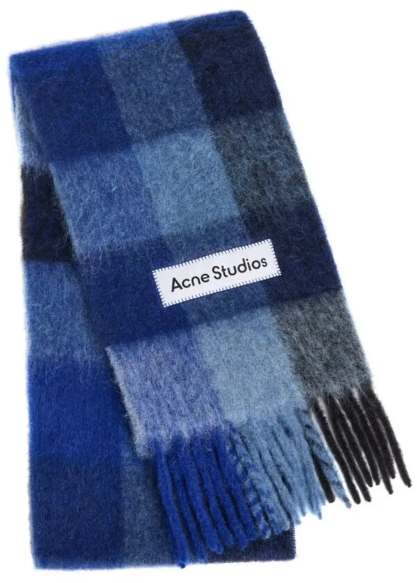Acne Studios Vally Checked Wool-blend Scarf - Navy