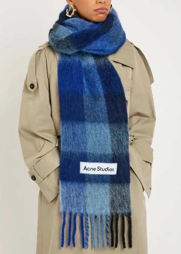 Acne Studios Vally Checked Wool-Blend Scarf - Navy | Editorialist