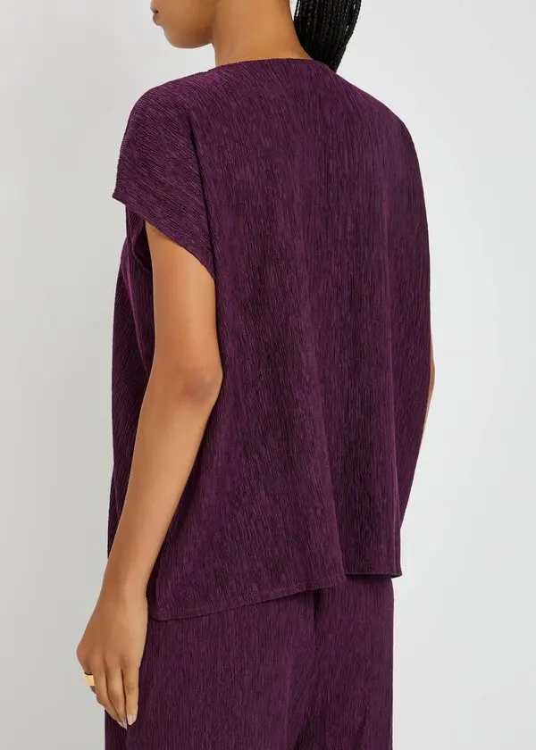 Eileen Fisher V-Neck Plissé Top Purple Editorialist