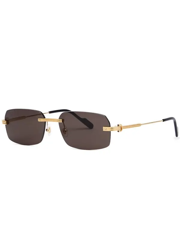 CARTIER Rimless Rectangle-frame Sunglasses - Gold