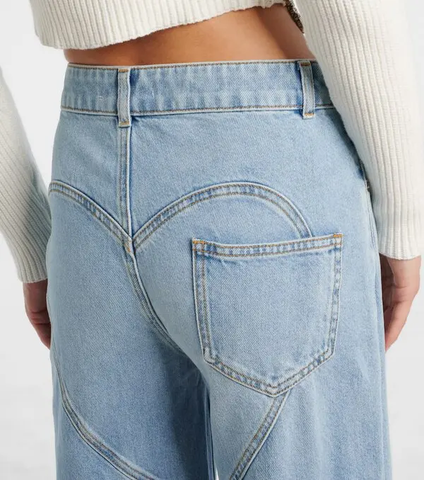 AREA Distressed Embellished Wide-leg Jeans - Blue